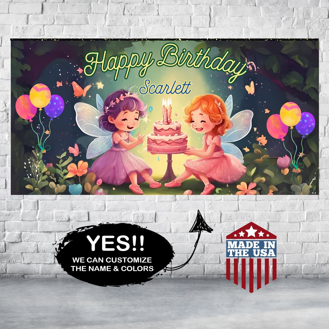Personalized Happy Birthday Banner for Girls Magical Forest Background ...