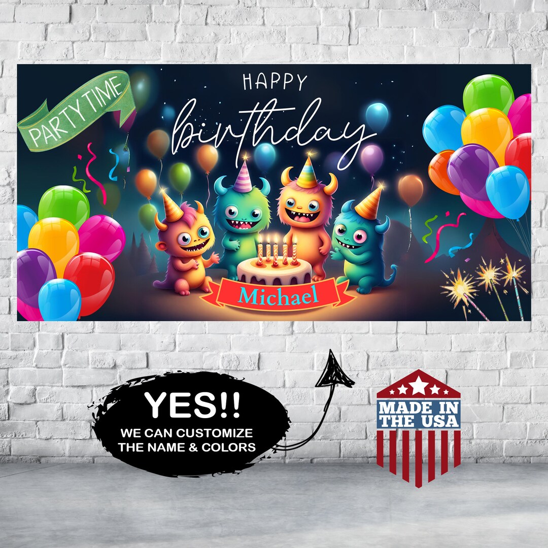 Personalized Cute Little Monster Birthday Banners - Customizable ...