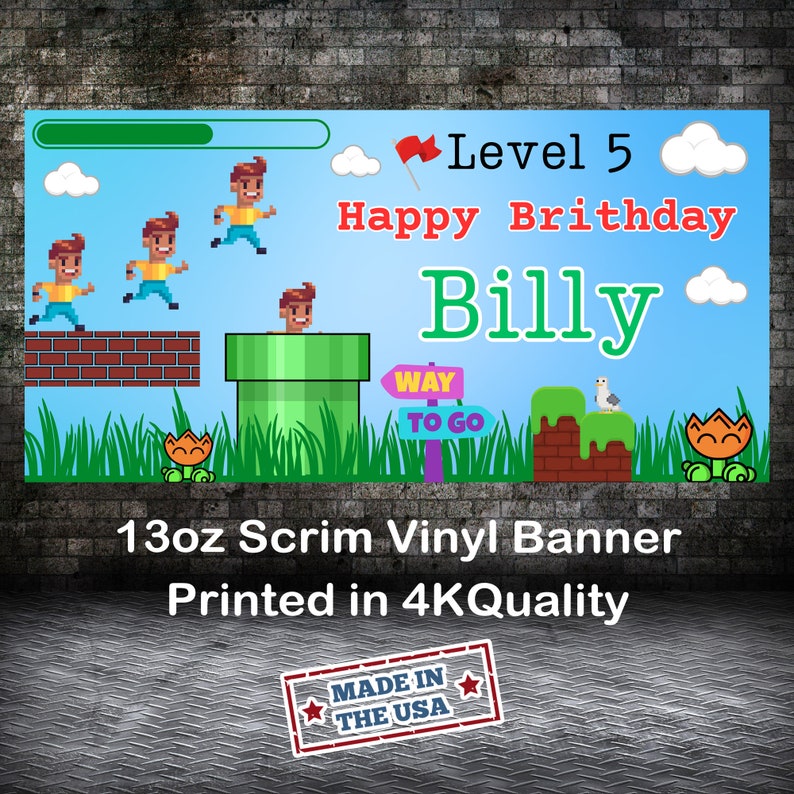 Customizable Retro Game-inspired Happy Birthday Banner for Boys of All ...