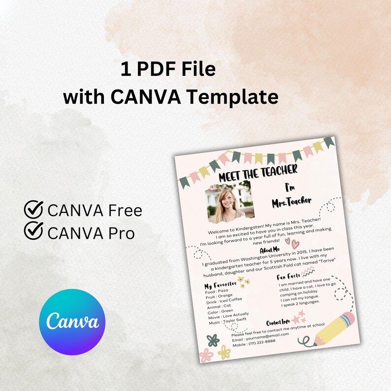 Editable Meet the Teacher Template Canva Digital Download Back to ...