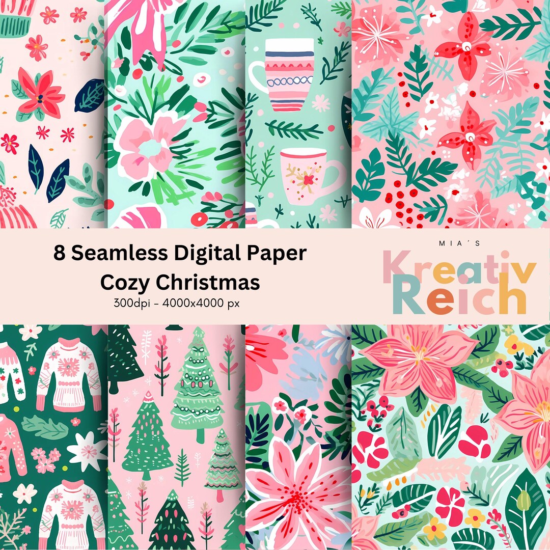 8 Cozy Christmas Seamless Digital Paper Weihnachtliche Muster mit ...
