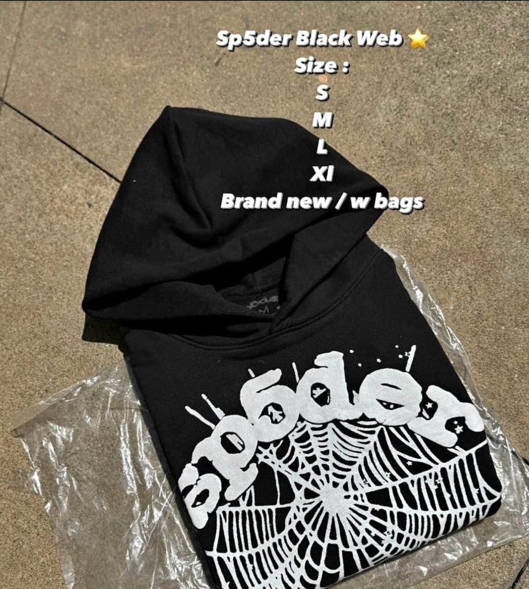 Black and White Sp5der OG Web Hoodie 1:1 100% Cotton Correct Tags S M L ...