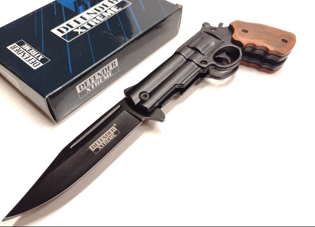 8.5 Assisted Hand Gun Style Pistol Folding Open Revolver Pocket Knife ...