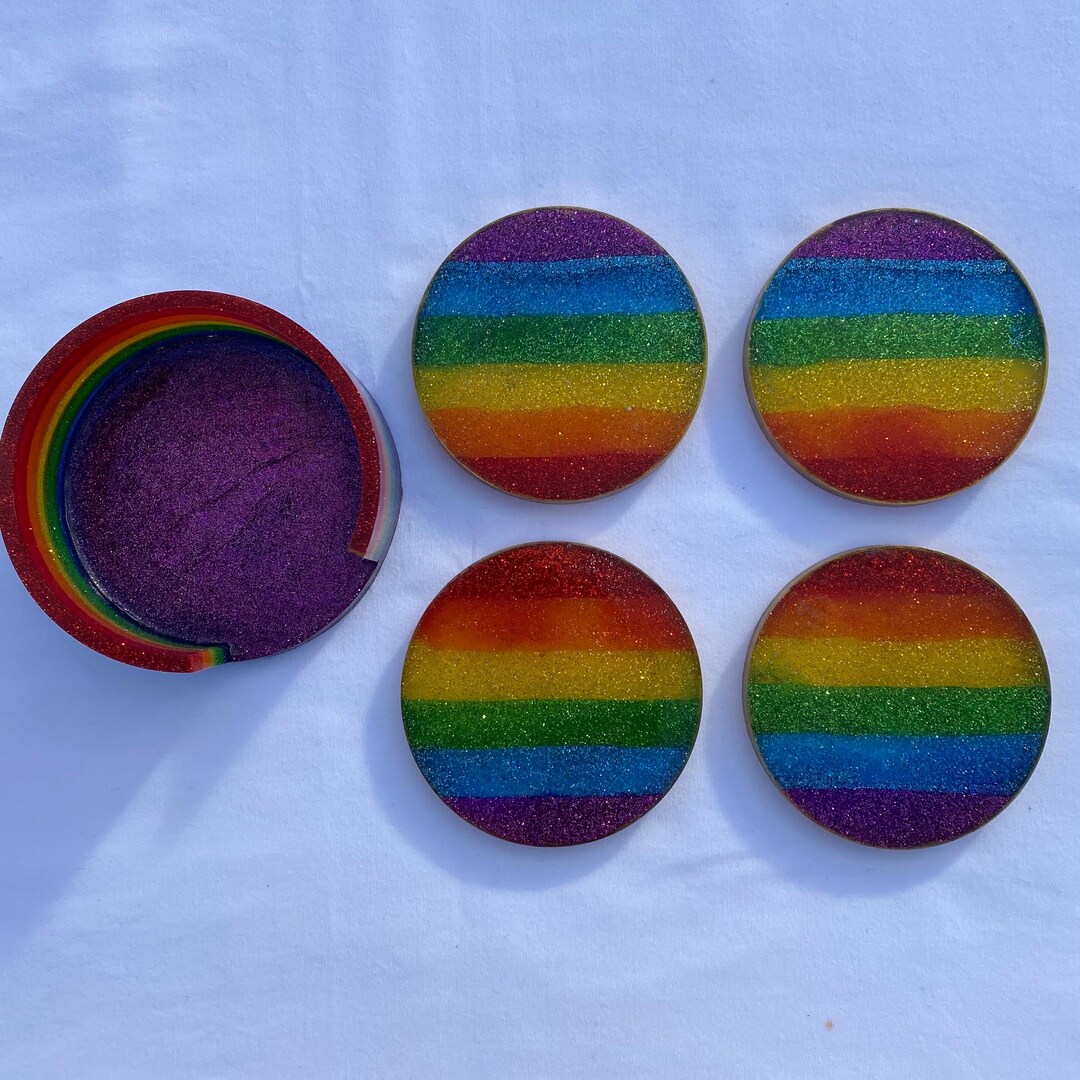 Rainbow Pride Coaster Set - Set of 4 Coasters and 1 Holder - Etsy