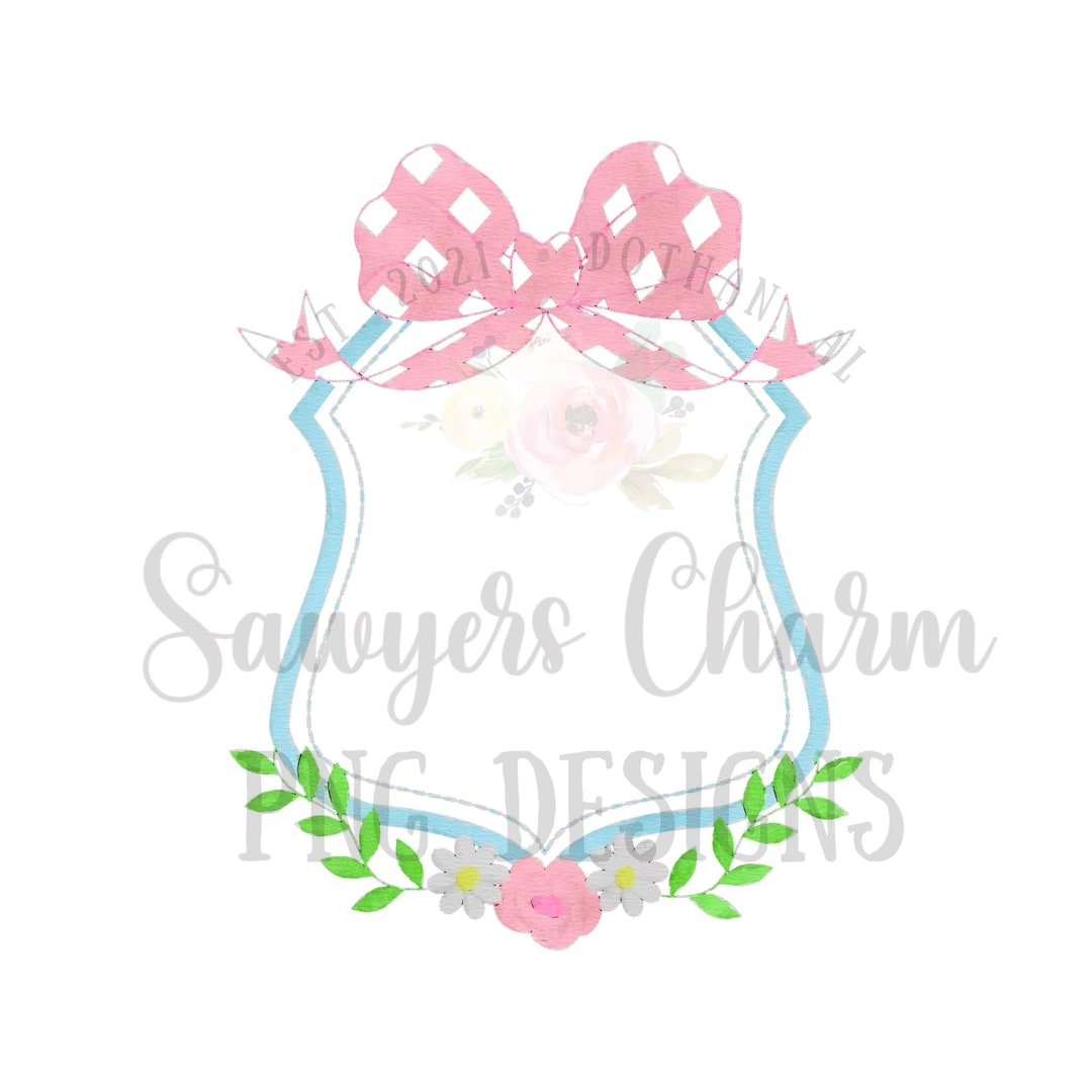 PNG Watercolor Pink Gingham Bow Floral Monogram Frame, Printable File ...