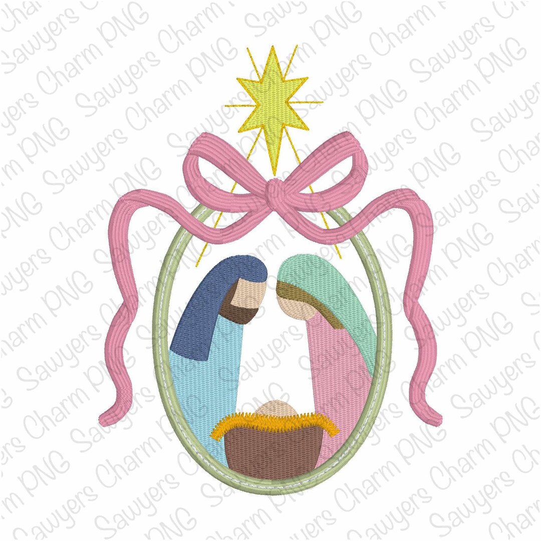 PNG Faux Embroidery Nativity Frame & Coquette Bow Printable File ...