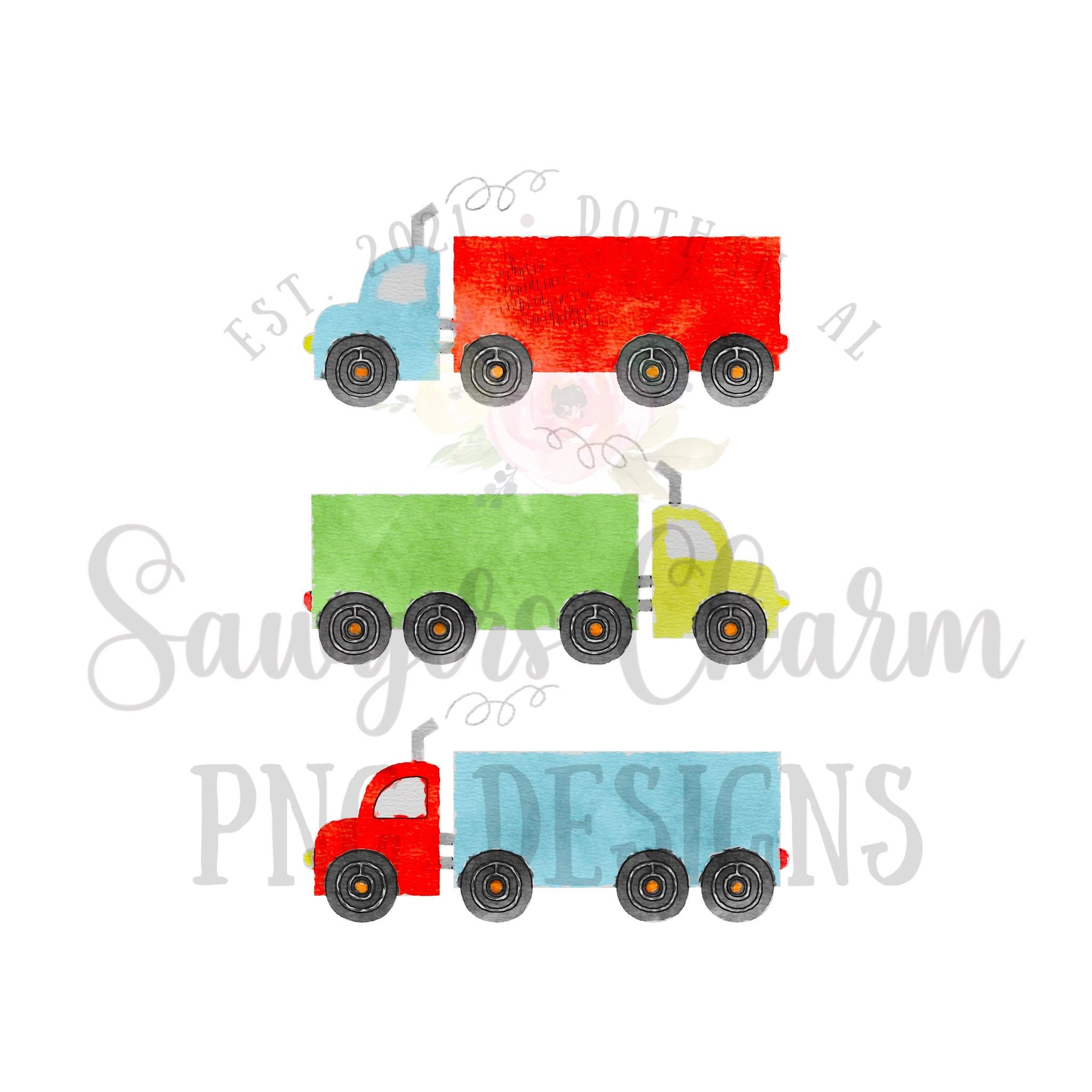 PNG Watercolor Semi Big Trucks Trio, Printable File, Sublimation Heat ...