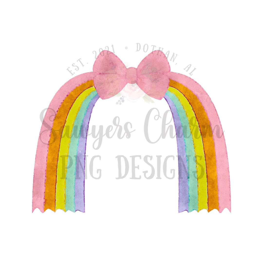 PNG Watercolor Rainbow With Bow Streamers, Printable File, Sublimation ...