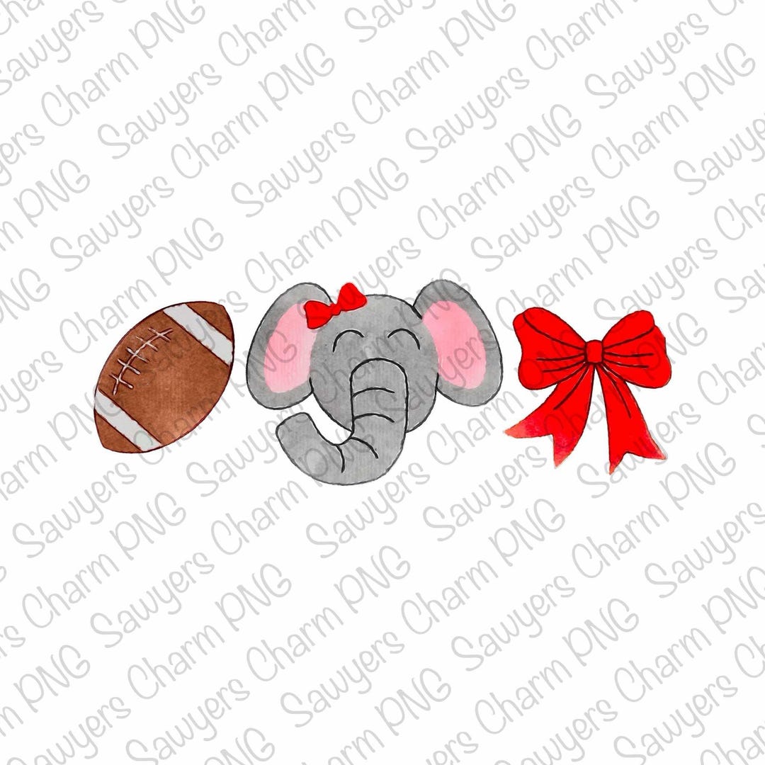 PNG Watercolor Elephant Mascot Football Coquette Bow Trio Printable ...