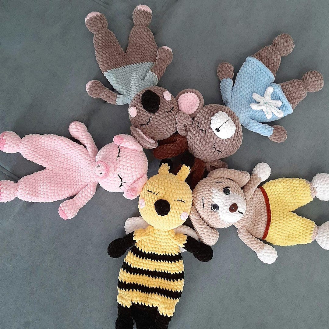 Crochet Amigurumi Pattern SET: Bee, Koala, Pig, Deer, Puppy Snugglers ...