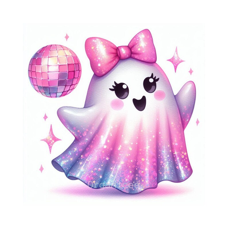 Pink Coquette Ghost Halloween Clipart Set With Disco Ball Dancing ...