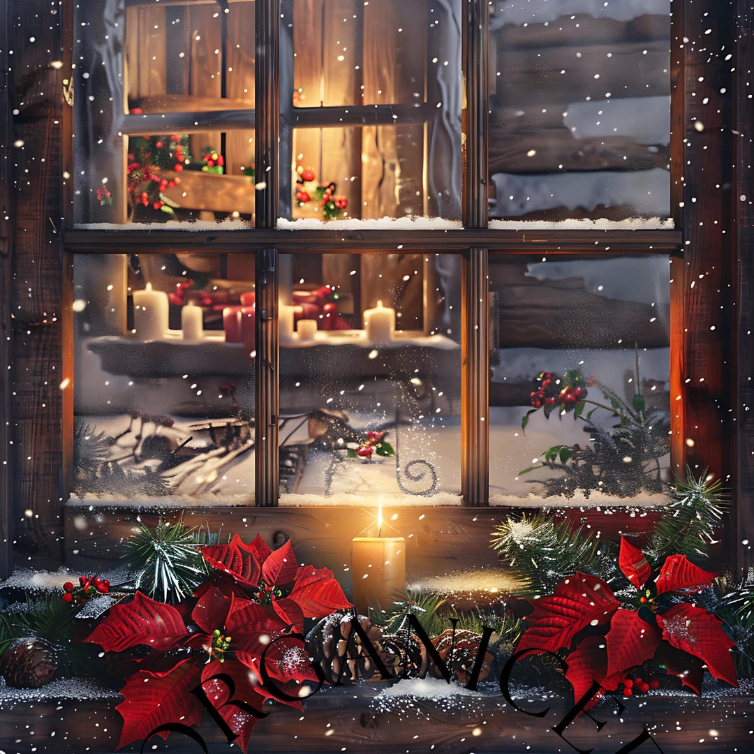 Watercolor Winter Window Clipart Candle Snow Pinecone Christmas Holiday ...