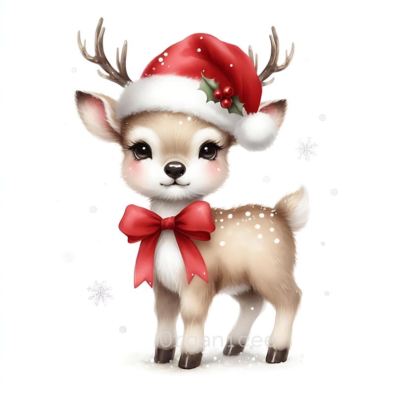 Santa-deer Cute Coquette Christmas Santa Deer Clipart |10 Sets High ...