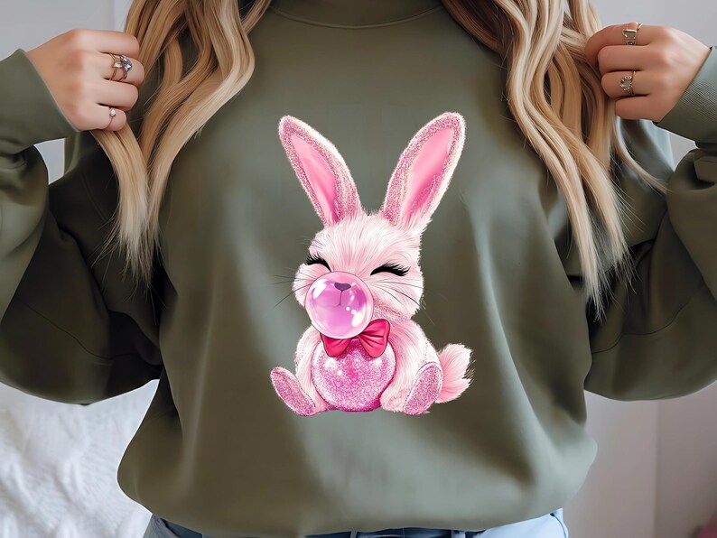 Bunny Blowing Gum Coquette Easter PNG Coquette Bow Bunny Design Preppy ...