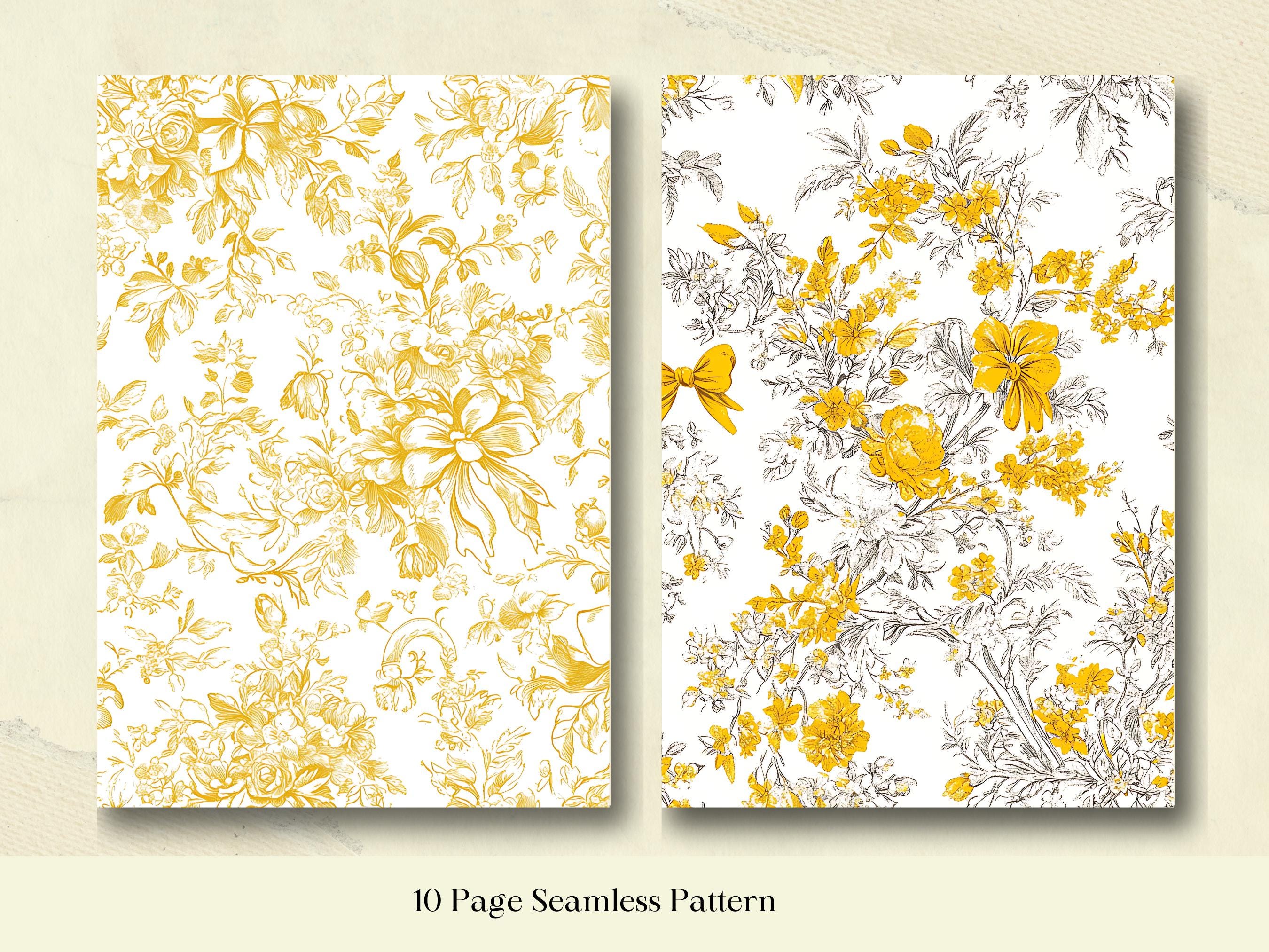 Vintage Yellow Toile De Jouy Seamless Pattern: Chinoiserie Floral ...