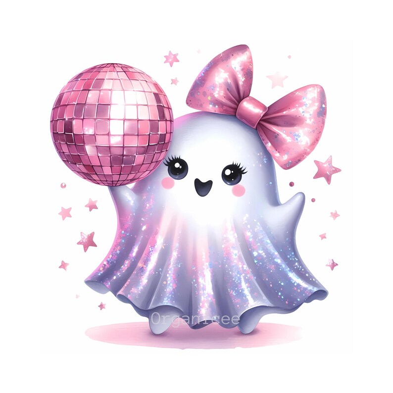 Pink Coquette Ghost Halloween Clipart Set With Disco Ball Dancing ...