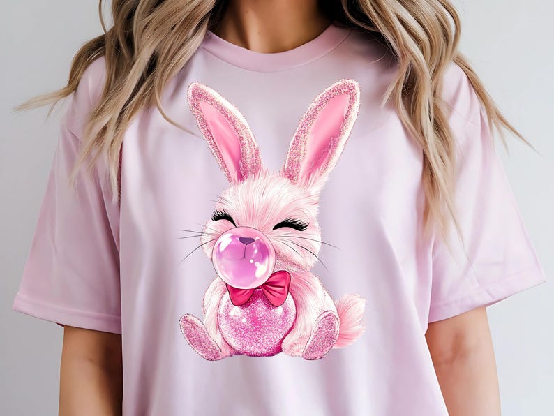 Bunny Blowing Gum Coquette Easter PNG Coquette Bow Bunny Design Preppy ...