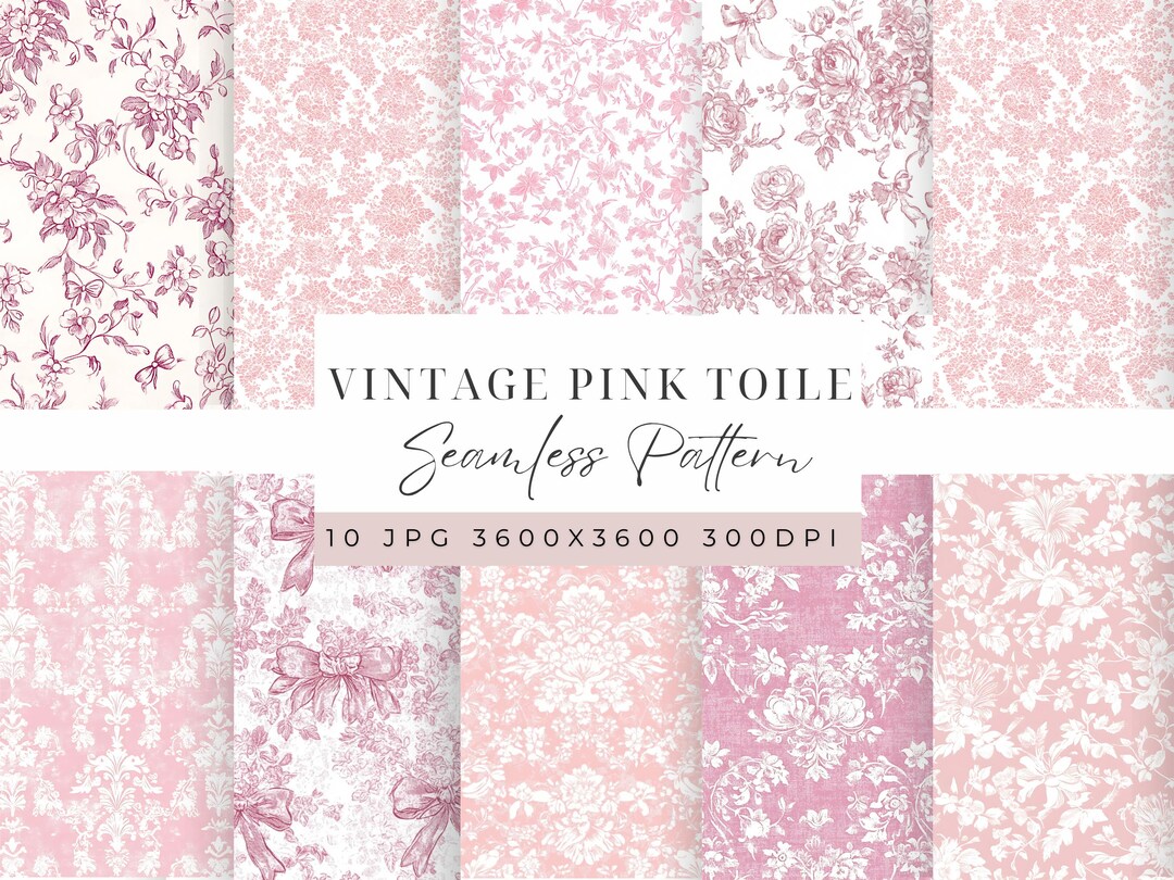 Vintage Pink Toile Seamless Pattern Bundle Coquette Wallpaper Floral ...