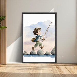 Little Fisherman Watercolor Clipart Set Boy Fishing With Pole and Fish ...