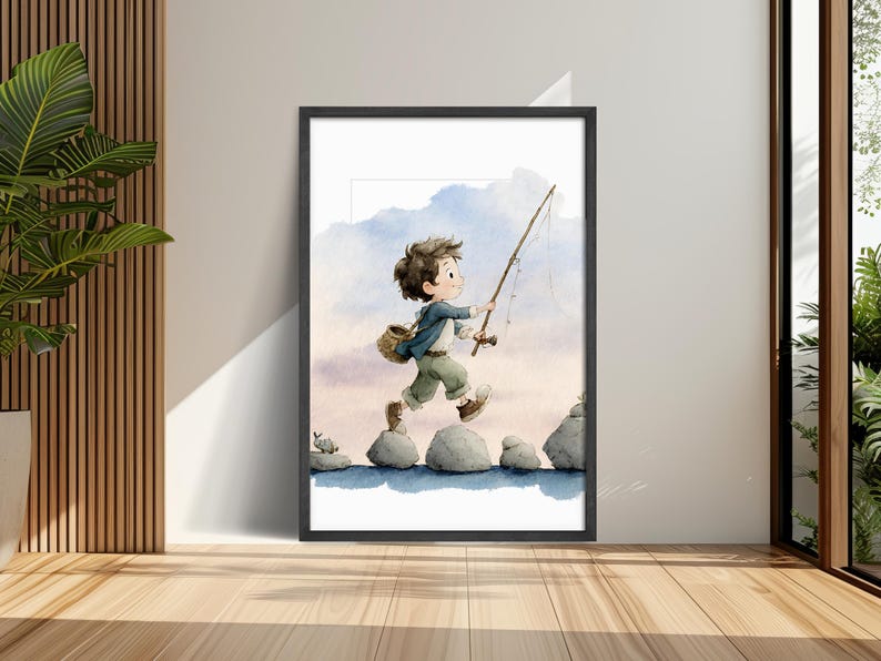 Little Fisherman Watercolor Clipart Set Boy Fishing With Pole and Fish ...