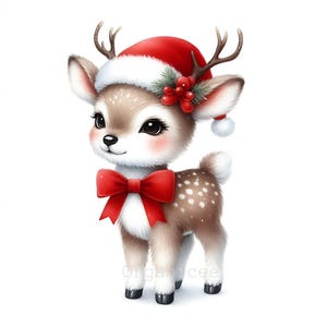 Santa-deer Cute Coquette Christmas Santa Deer Clipart |10 Sets High ...
