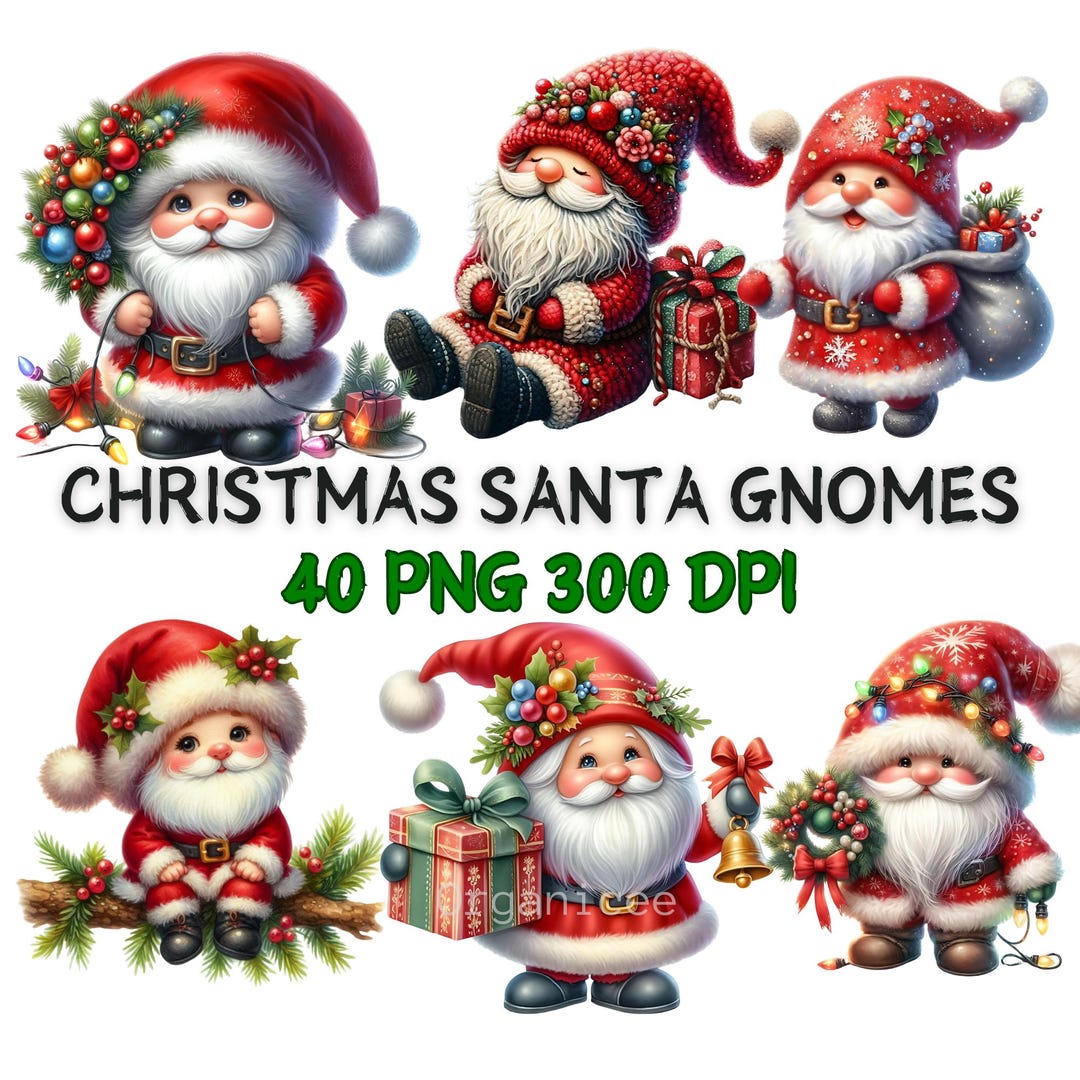 Christmas Santa Gnomes Clip Art Watercolor 40 Sets high Quality 300 DPI ...