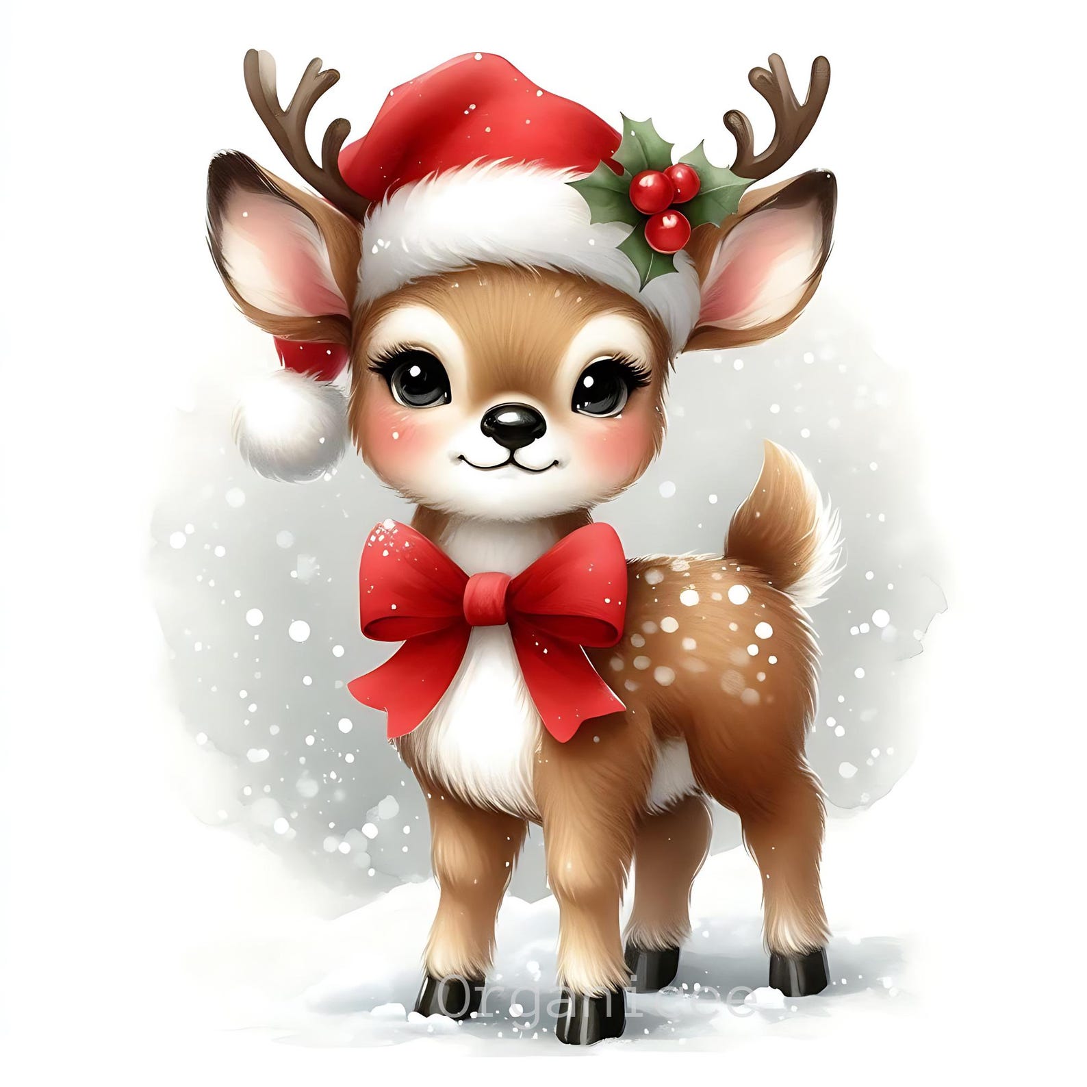 Santa-deer Cute Coquette Christmas Santa Deer Clipart |10 Sets High ...