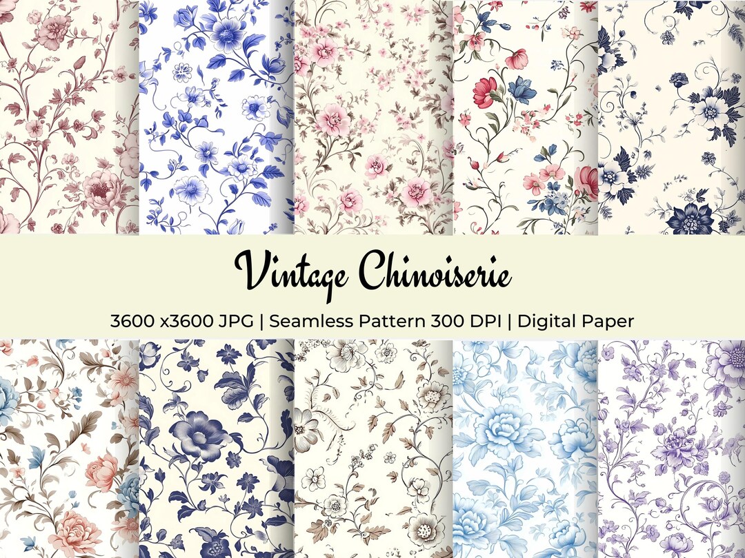 Vintage Chinoiserie Repeated Pattern Digital Paper Craft Printable ...