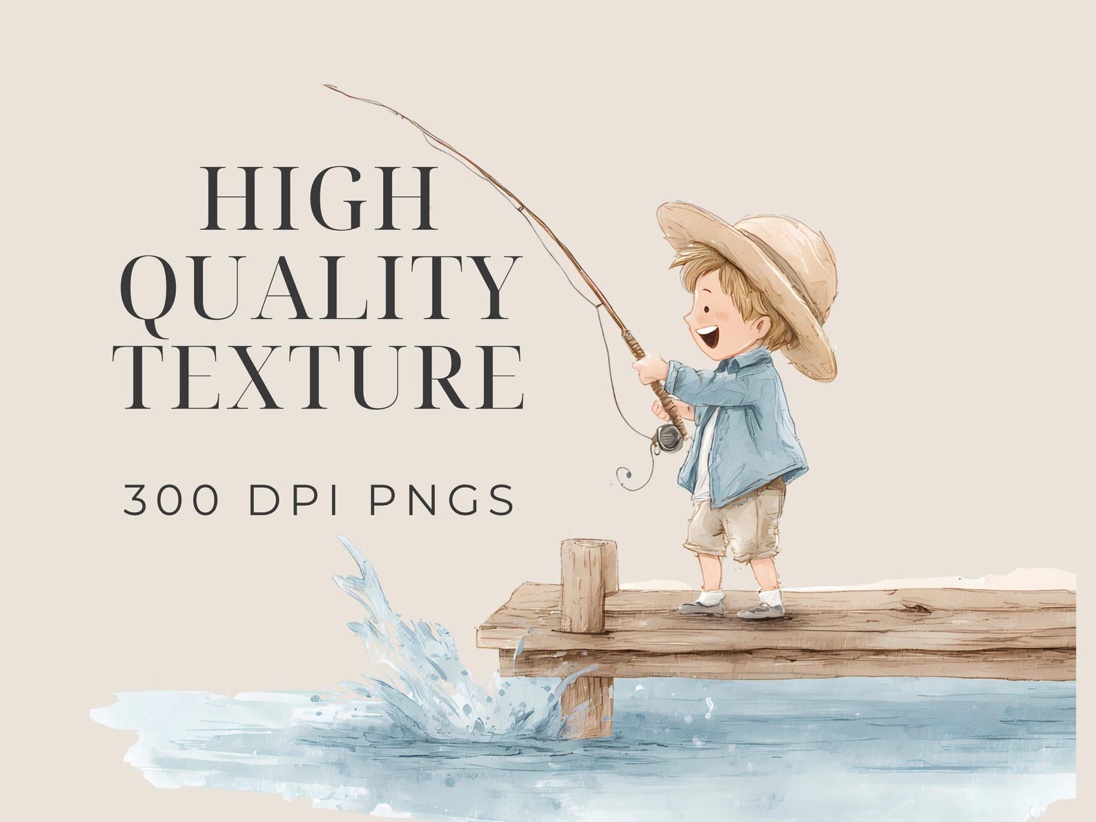 Little Fisherman Watercolor Clipart Set Boy Fishing With Pole and Fish ...