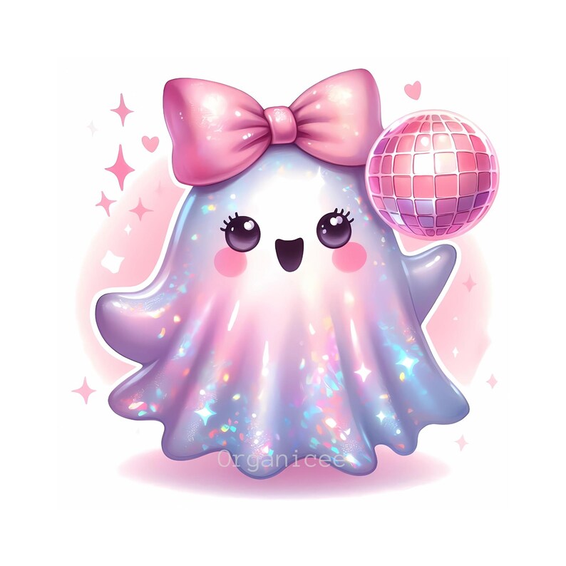 Pink Coquette Ghost Halloween Clipart Set With Disco Ball Dancing ...