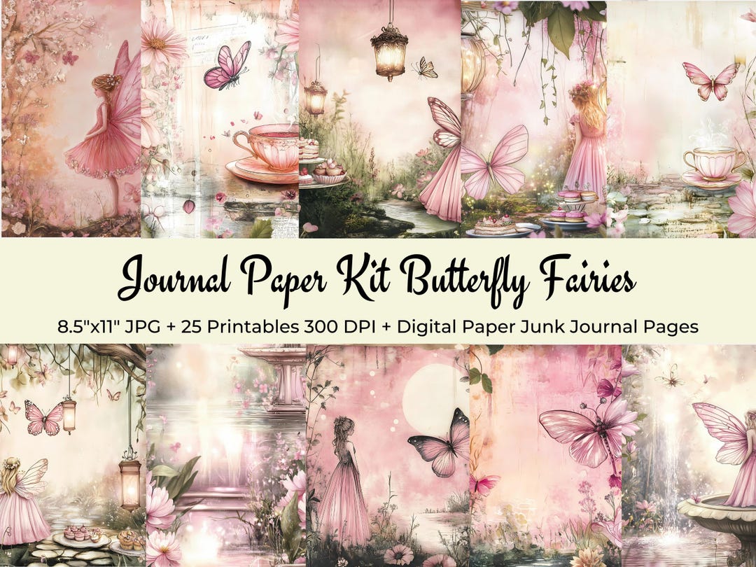 Butterfly Fairies Printables Junk Journal Kit Page for Scrapbooking and ...