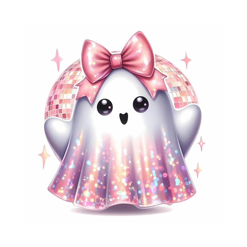 Pink Coquette Ghost Halloween Clipart Set With Disco Ball Dancing ...