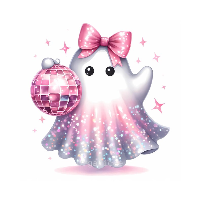 Pink Coquette Ghost Halloween Clipart Set With Disco Ball Dancing ...