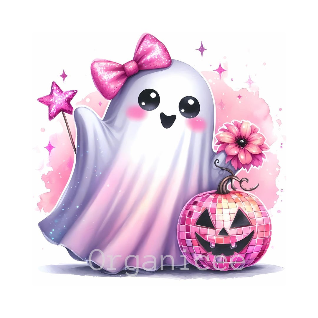 Pink Coquette Ghost Halloween With Disco Ball | 10 Sets | High Quality ...