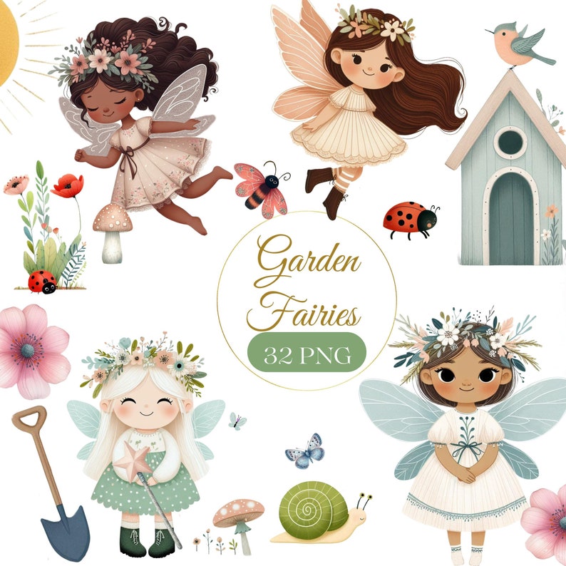 Watercolor Garden Fairy Clipart, Cute Fairies PNG, Magical Fairy ...