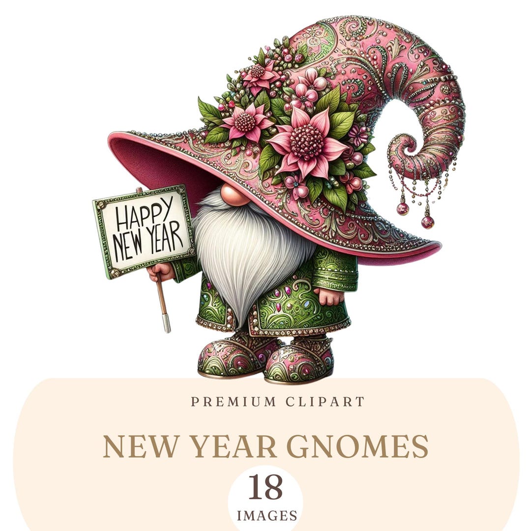 Happy New Year Gnomes Clipart - New Year Graphics -new Year's Gnome ...