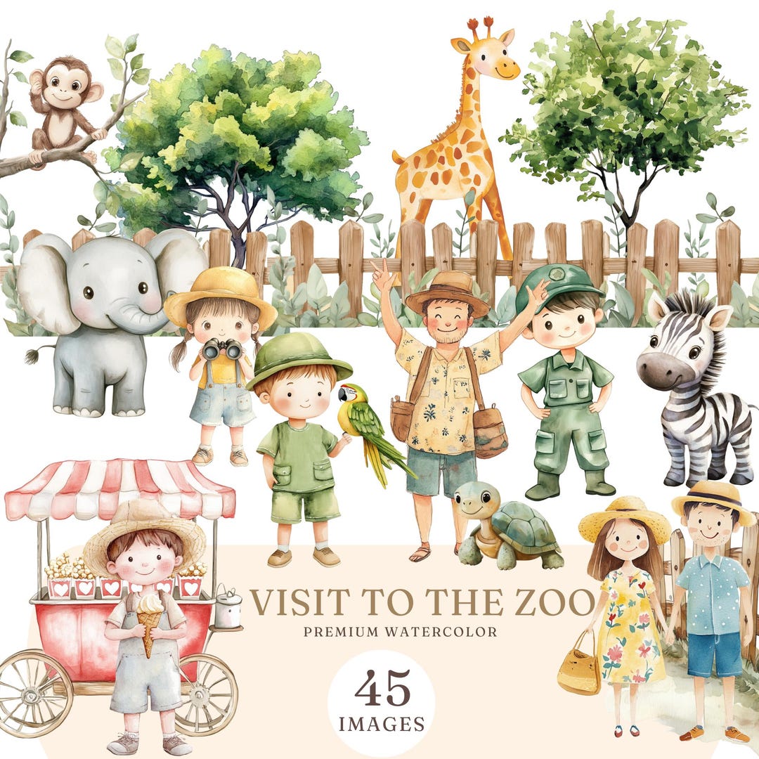 Watercolor Zoo Animals Clipart - Wild Animals PNG - Zoo Animal ...