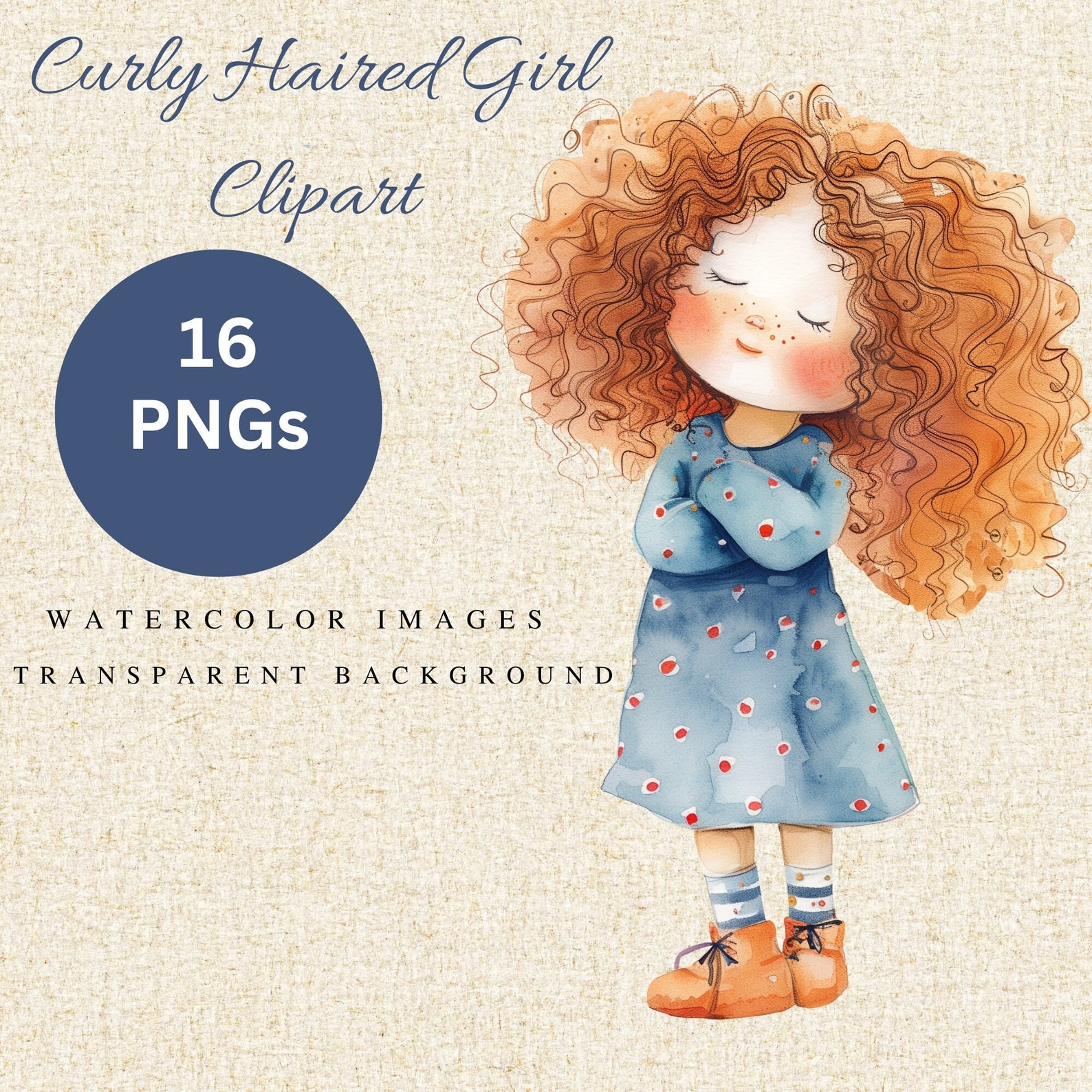 Quirky Curly Haired Girl Clipart, Cute Curlies PNG Clip Art, Whimsical ...