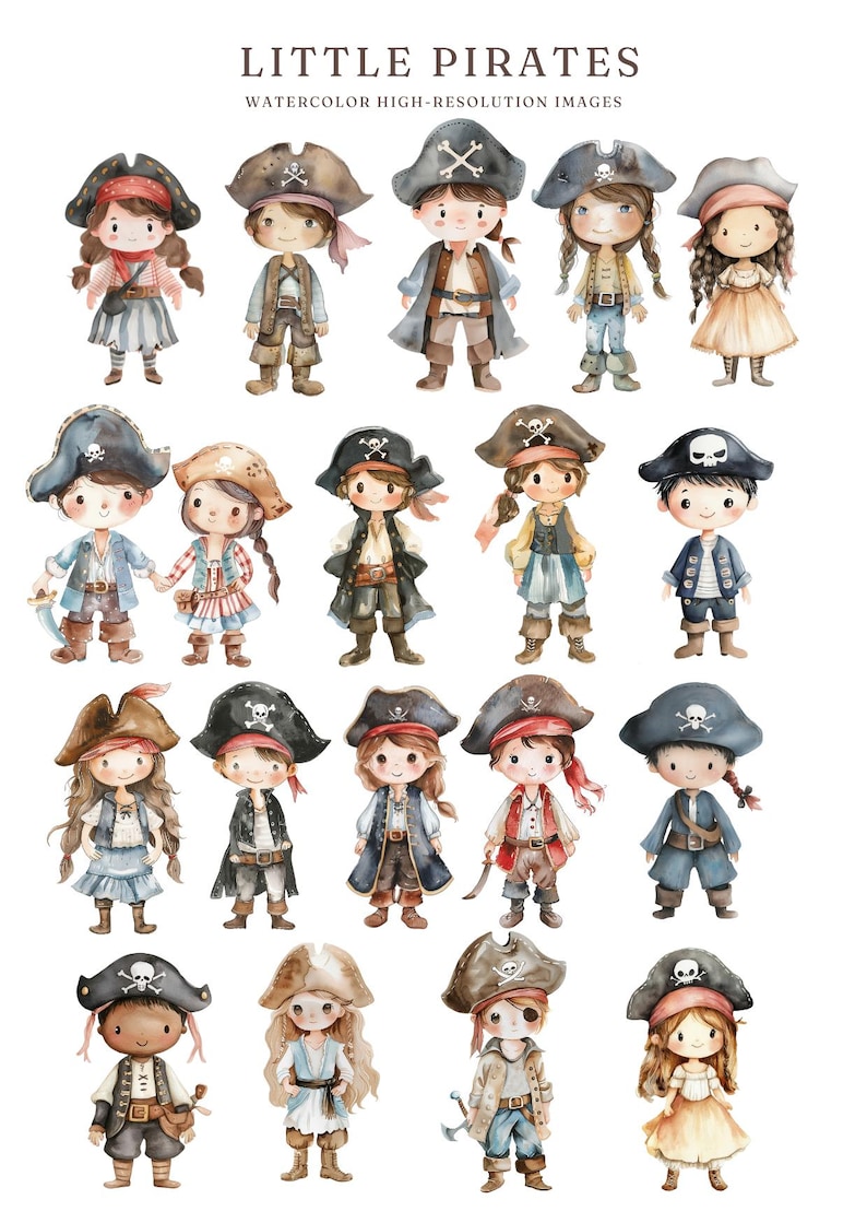 Little Pirates Watercolor Clipart - Pirate Illustrations - Cute Pirate ...