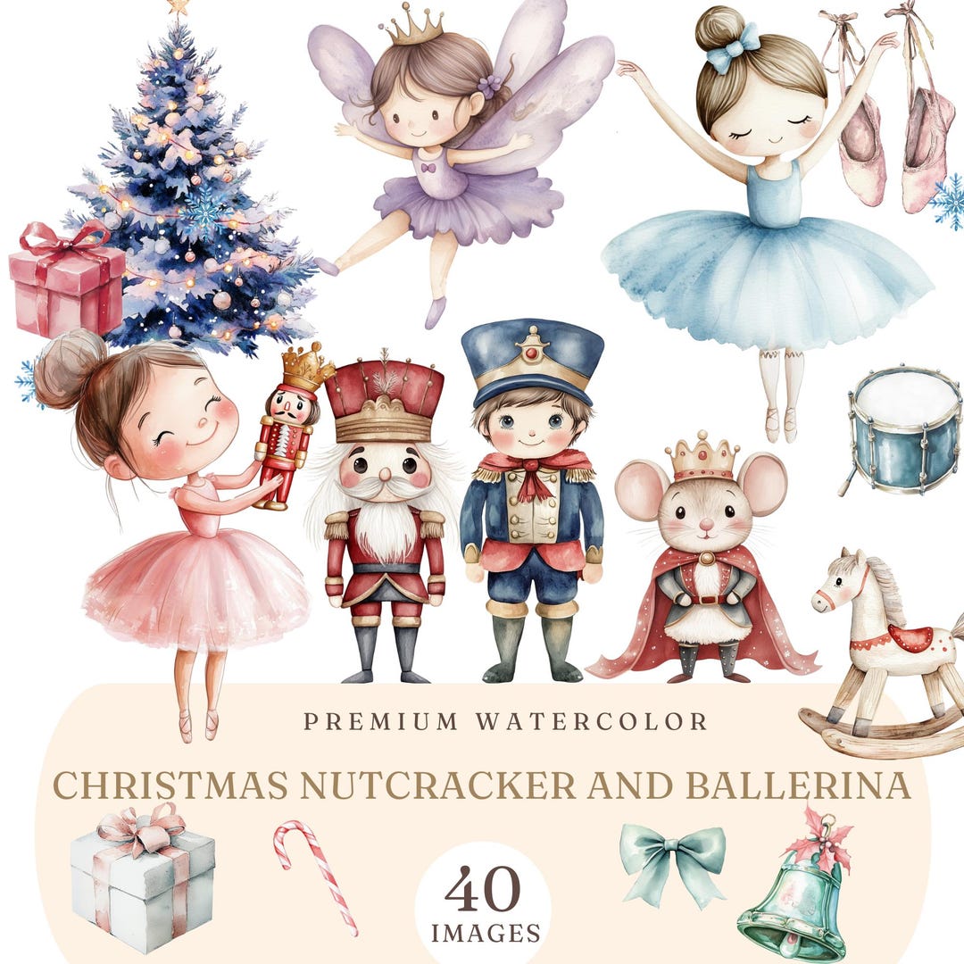 Cute Christmas Nutcracker and Ballerina Clipart - Watercolor Christmas ...