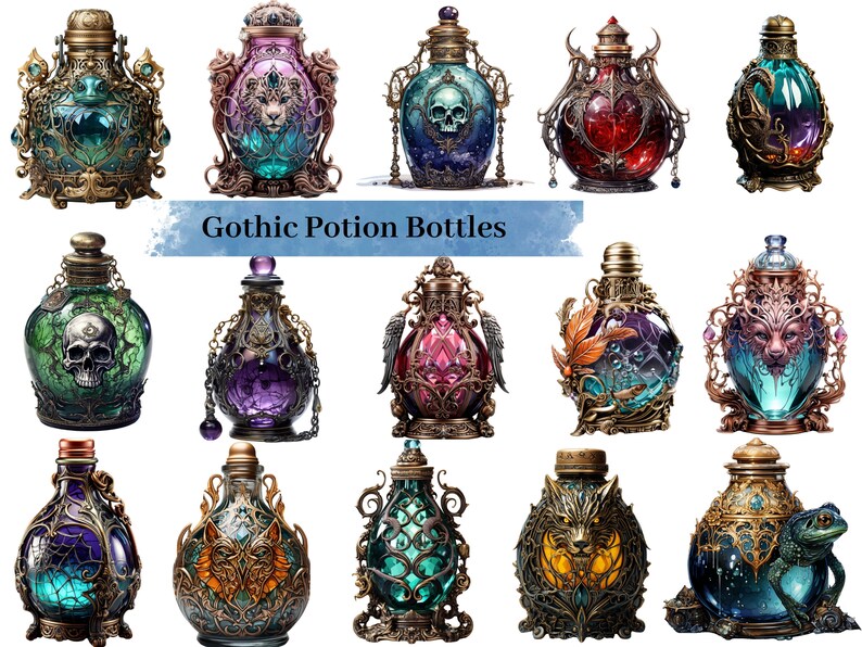Magic Potion Bottle Clipart, Halloween PNG, Gothic Apothecary Potion ...