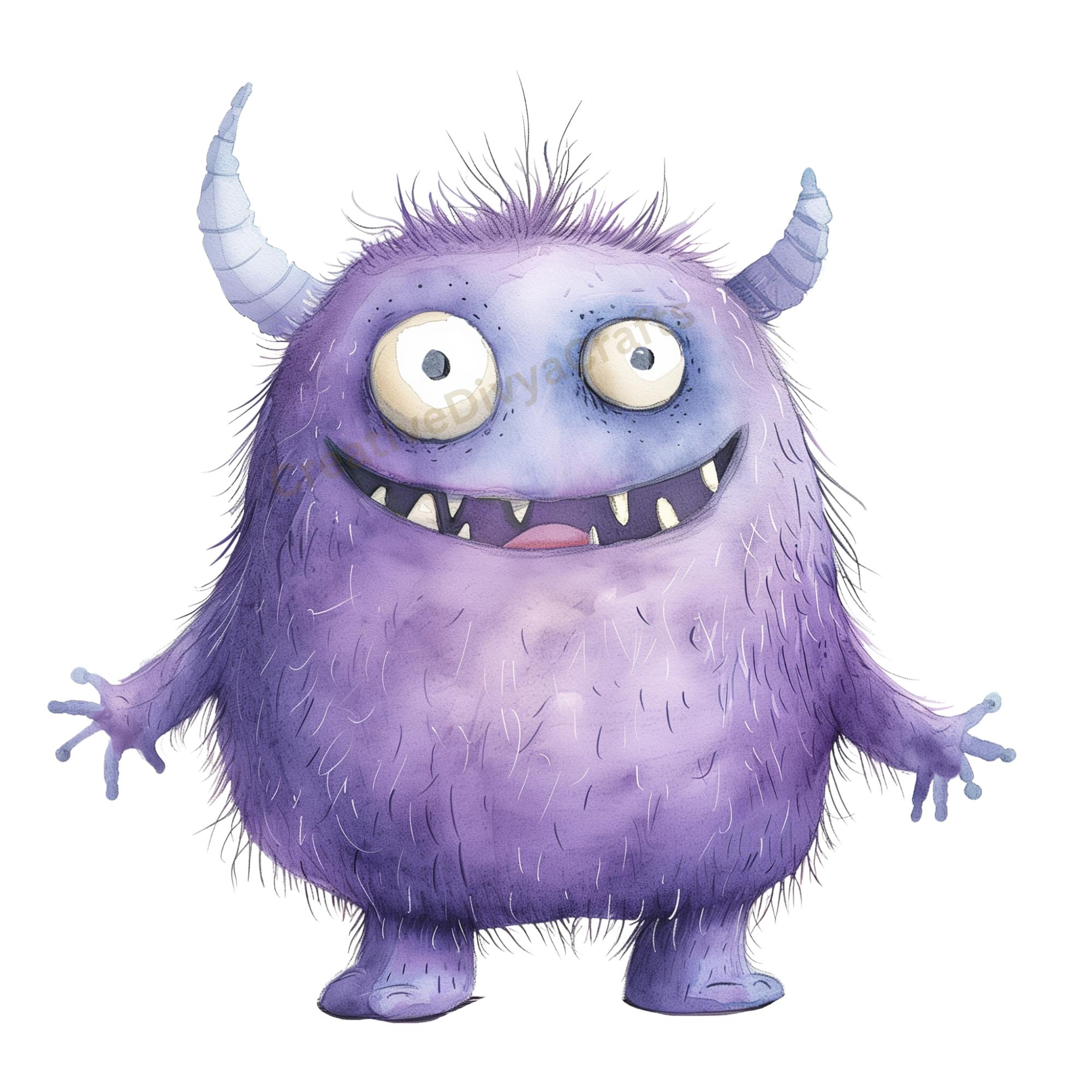 Watercolor Cute Monsters Clipart, Funny Halloween Monsters Design ...