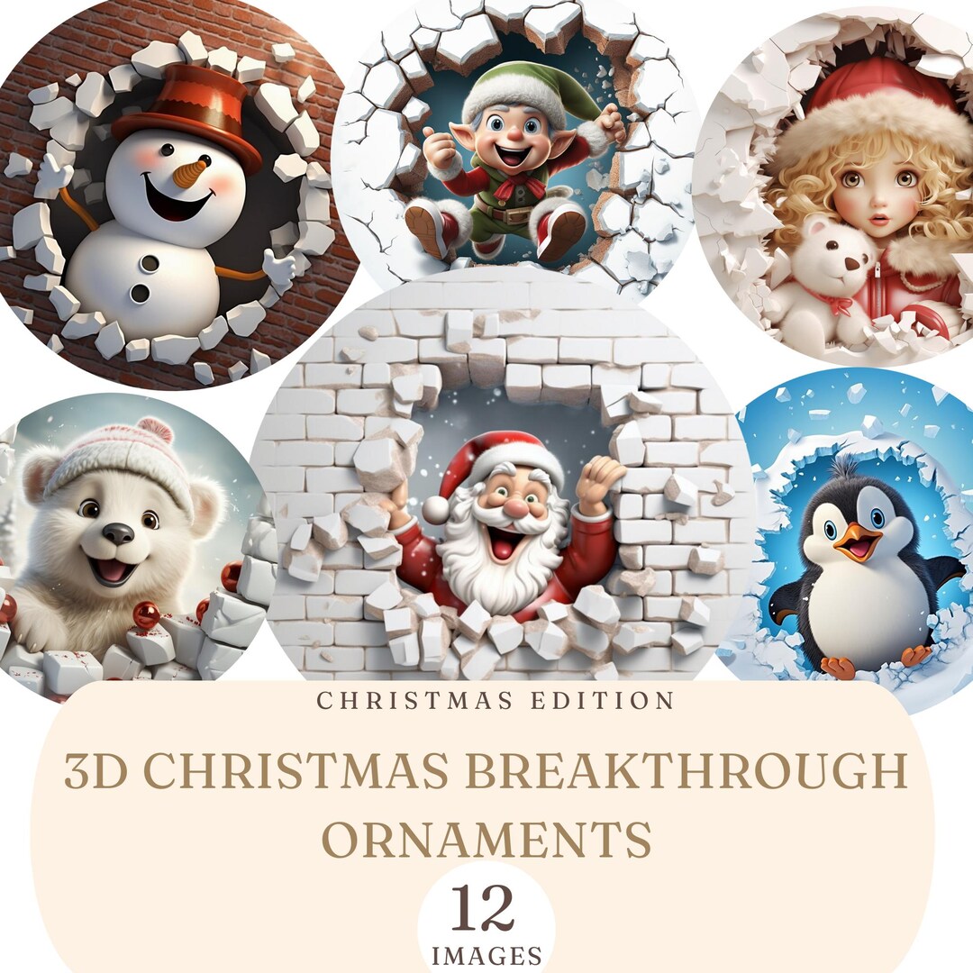 3D Christmas Break Through Ornaments, Christmas Cartoon Ornament ...