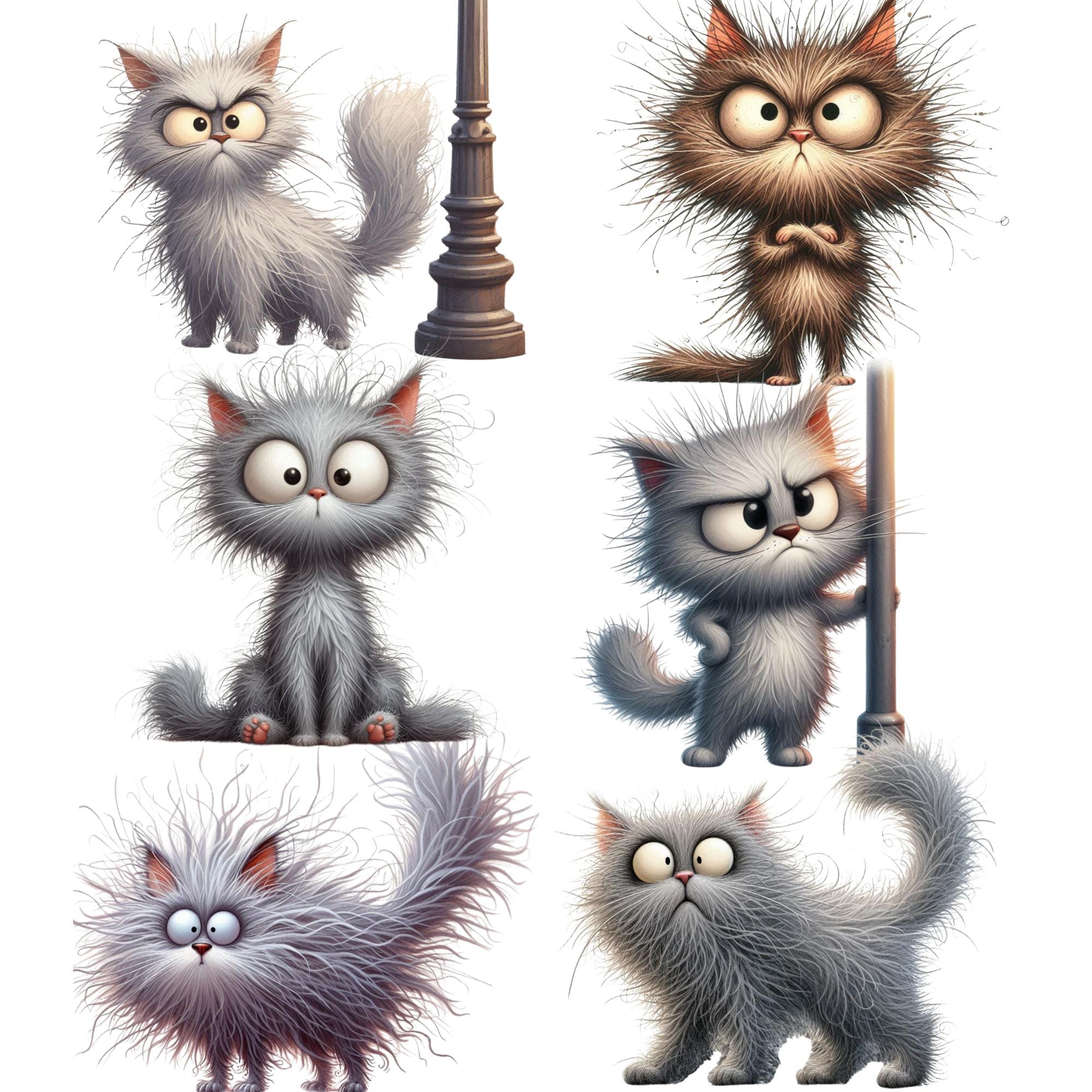 Cute Crazy Cats Clipart - Funny Quirky Cats PNG - Frazzled Cat Clip Art ...