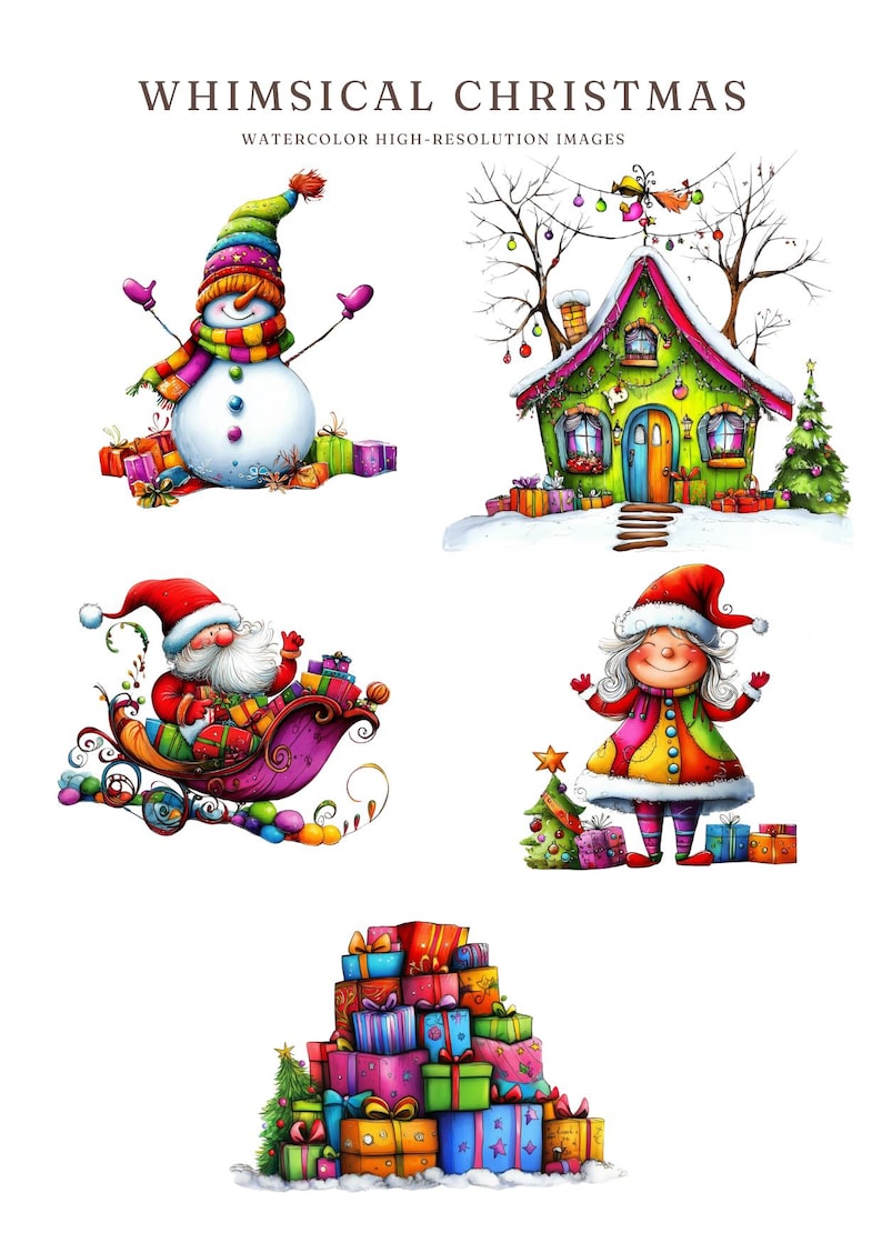Watercolor Whimsical Christmas Clipart - Boho Christmas Digital Design ...