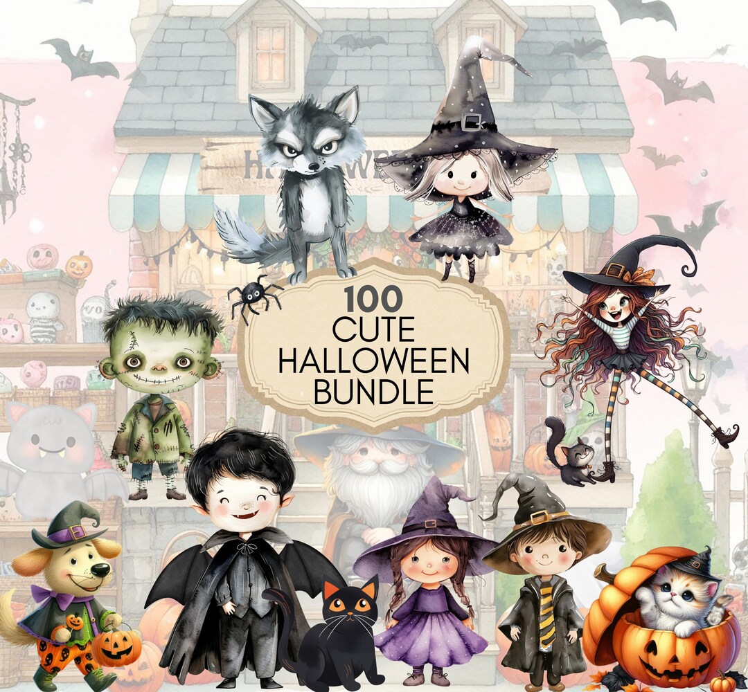 100 Cute Halloween Clipart Bundle PNG - Transparent Background ...