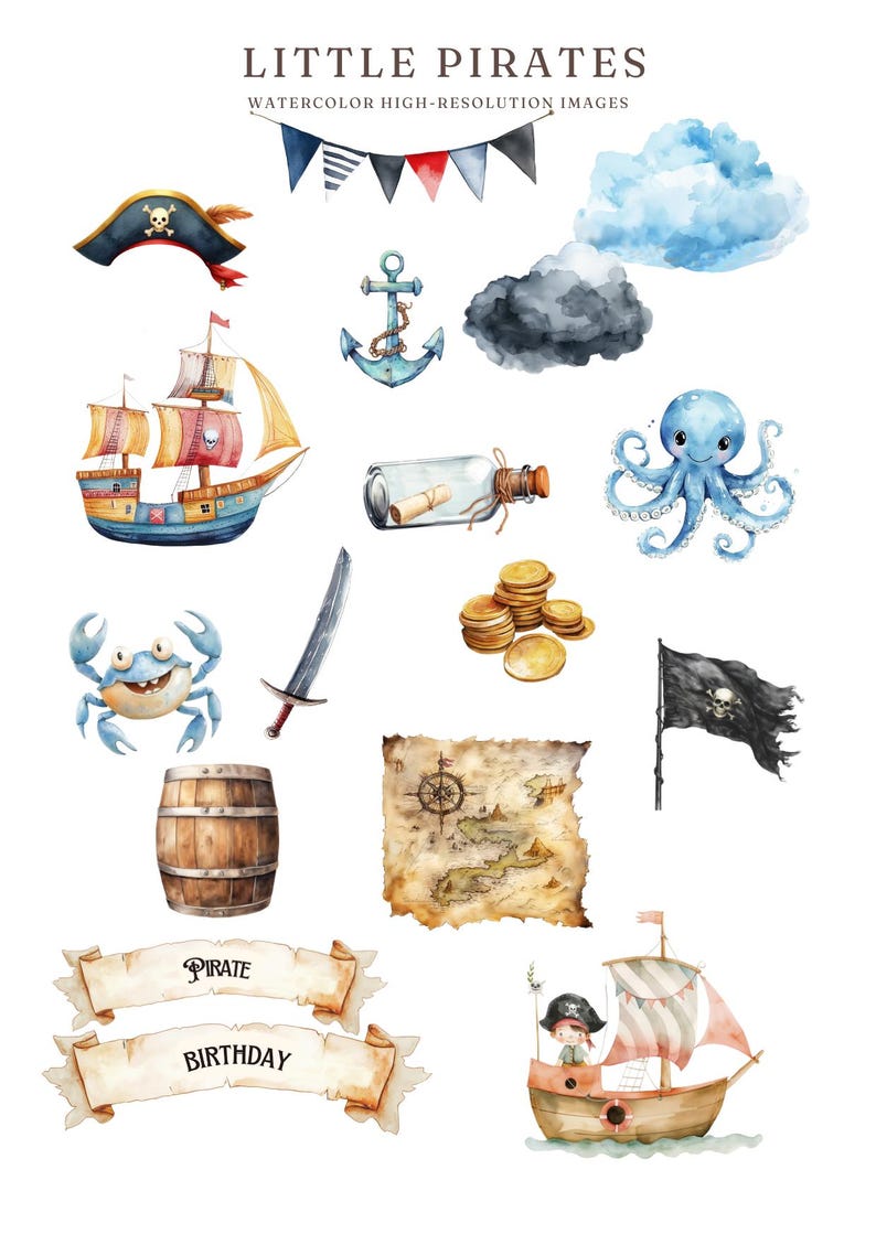 Little Pirates Watercolor Clipart - Pirate Illustrations - Cute Pirate ...