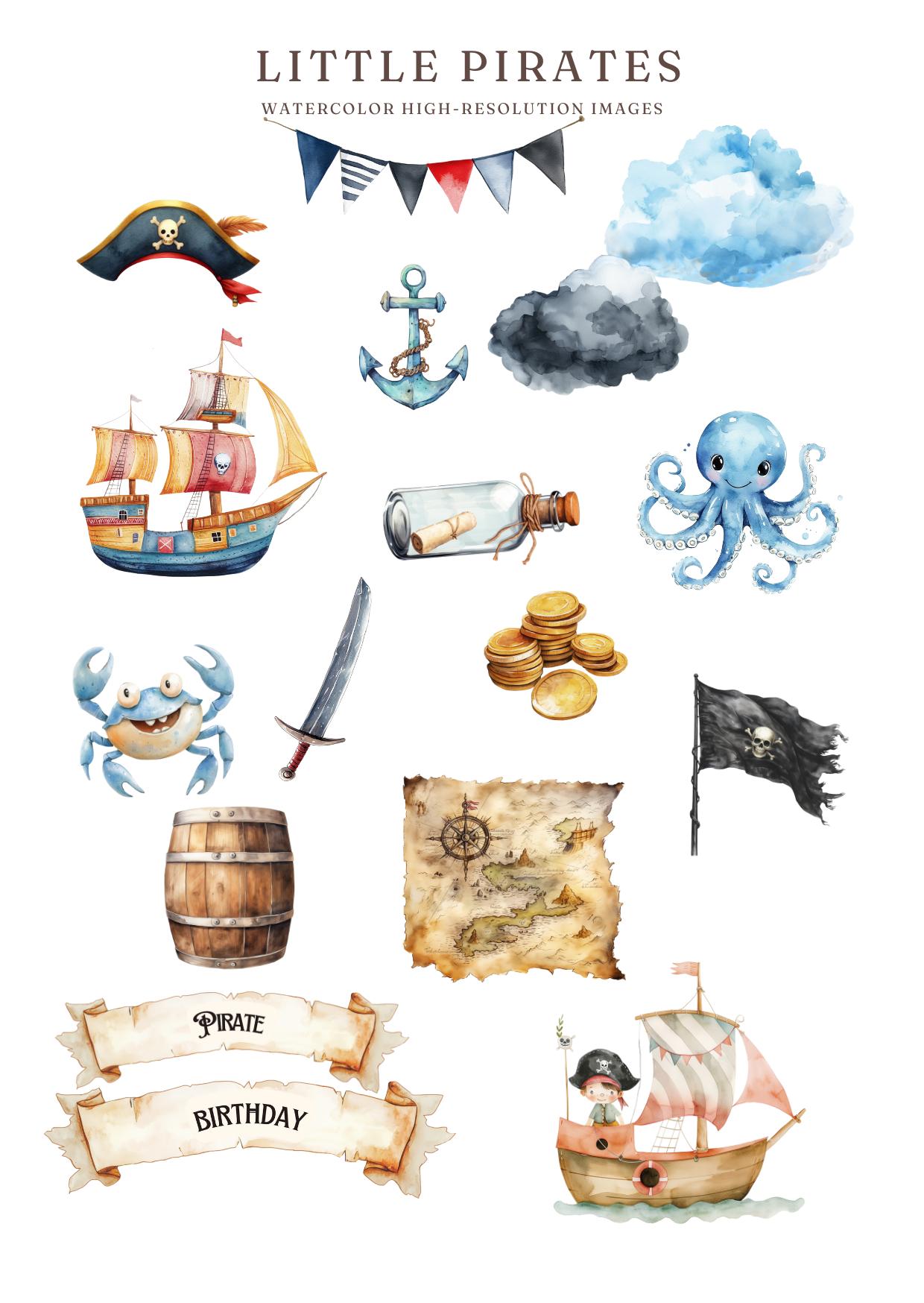 Little Pirates Watercolor Clipart - Pirate Illustrations - Cute Pirate ...