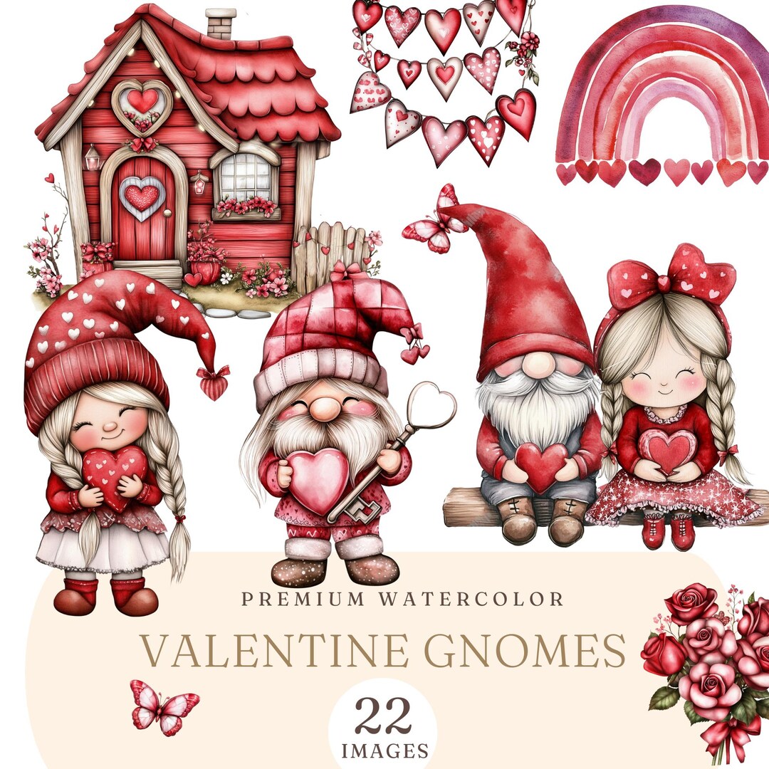 Gnomes Clipart - Watercolor Valentines Day Clipart - Cute Gnomes PNG ...