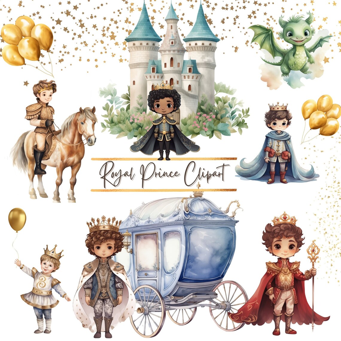 Watercolor Prince Clipart / Fairy Tale Clipart / Boy Prince Baby Shower ...